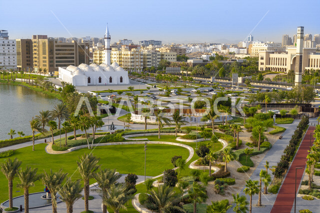 A picture of the Juffali Mosque next to the Al-Arbaeen Lake Park in ...