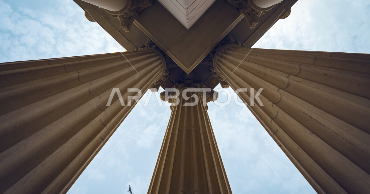 A picture from the bottom of gypsum columns in a building in the ...