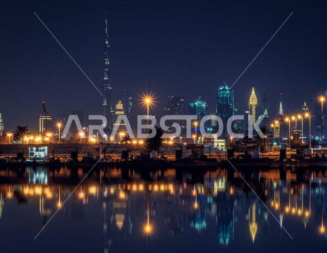 Night aesthetic image of the towers of the Emirate of Dubai in the ...