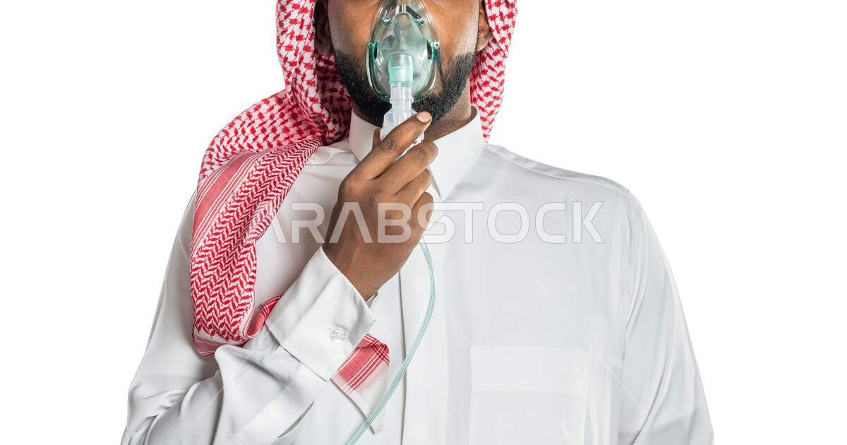 Close-up portrait of a Saudi Arabian Gulf man, wearing traditional ...