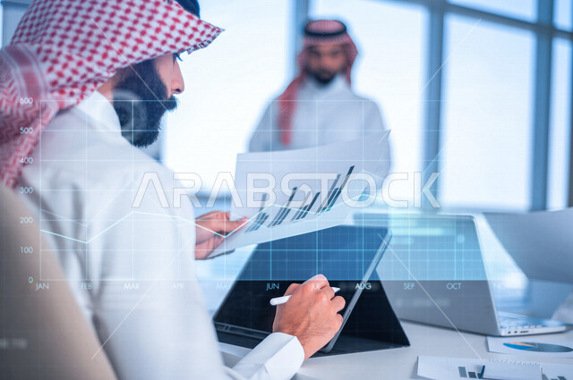 A Saudi Arabian Gulf team in a business meeting at the company’s ...
