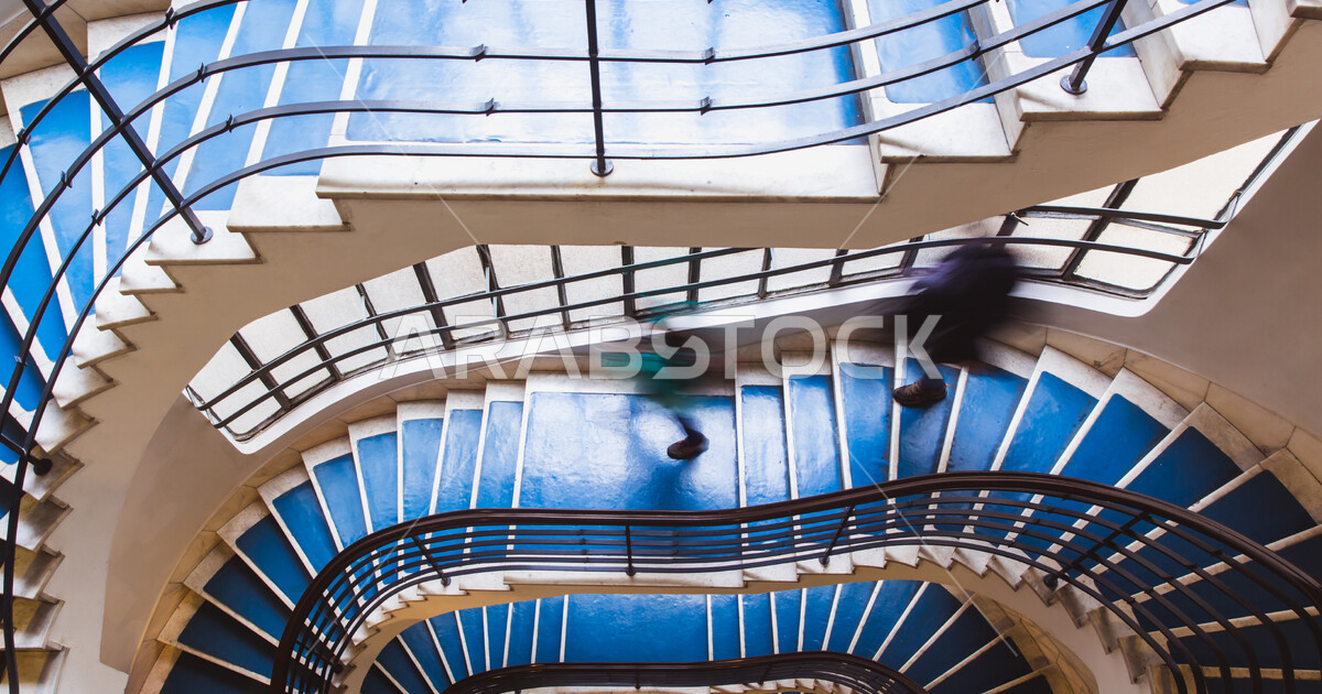 Blue spiral staircase, stairs, spiral staircase, interior decoration ...