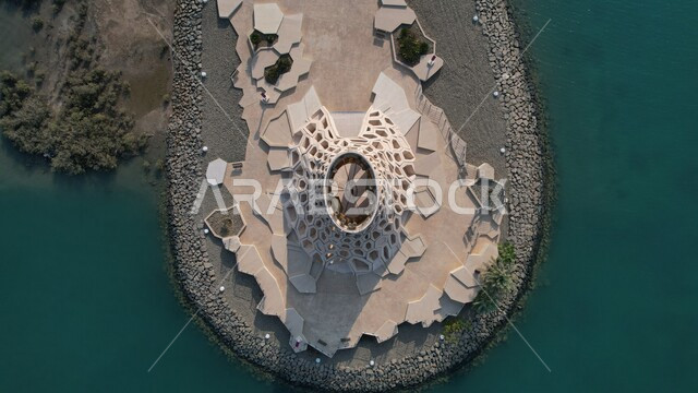 An aerial view of the KAUST Lighthouse at KAUST University in Thuwal ...