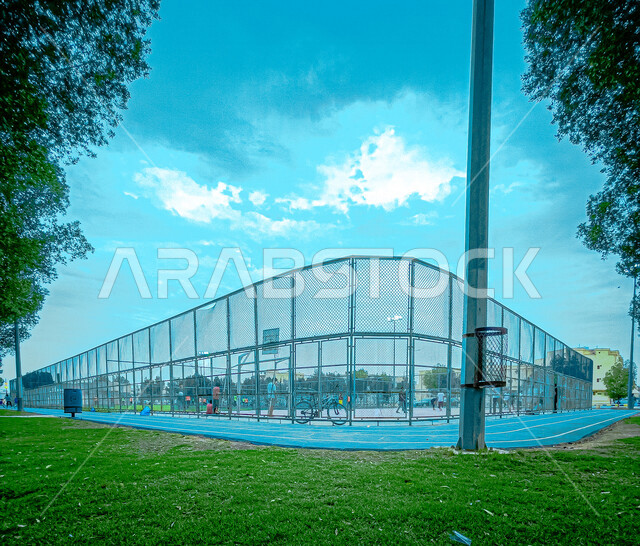 Pedestrian path in front of an open stadium in Saudi Arabia, the beauty ...