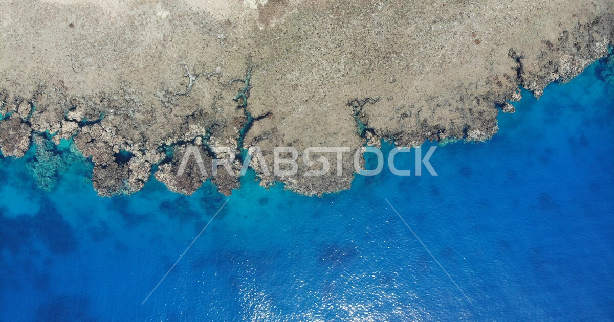 A picture from the top of the blue waters in the sea in Saudi Arabia ...