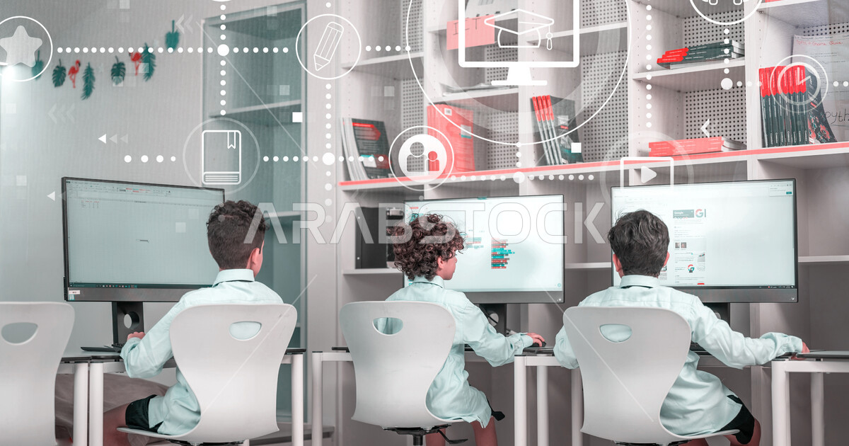 A picture of Saudi Arabian Gulf students in the classroom learning on ...