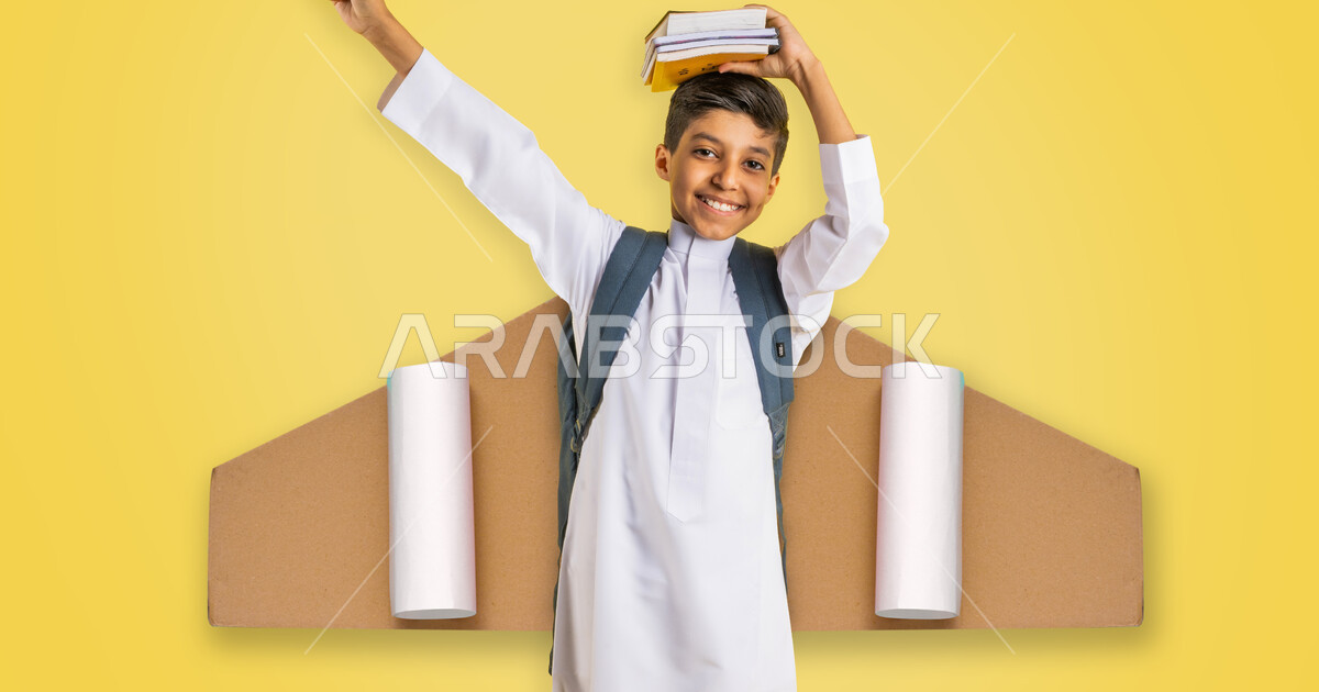 Saudi Arabian Gulf Student Wearing School Uniforms Putting Textbooks ...