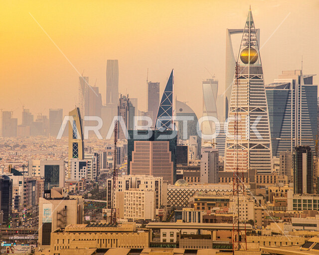 Towers and skyscrapers in Riyadh, Saudi Arabia at sunset, famous Saudi ...