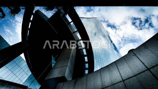 A view from the bottom corner of the Kingdom Tower in Riyadh, Saudi ...