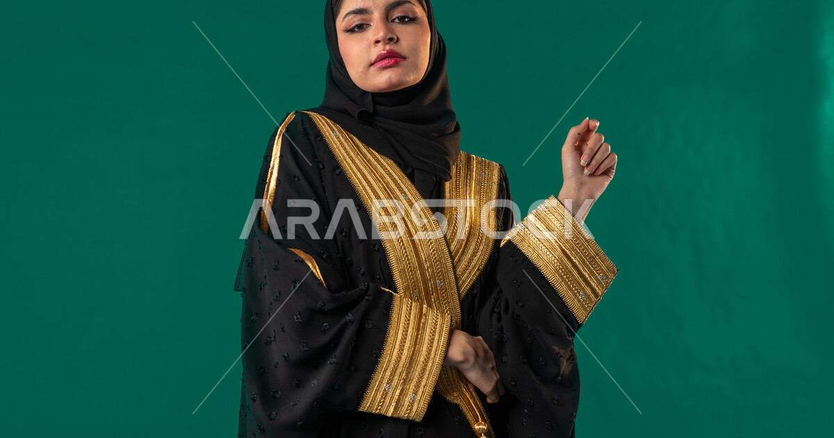 Croma, an elegant and radiant veiled Saudi Arabian Gulf woman, wearing ...