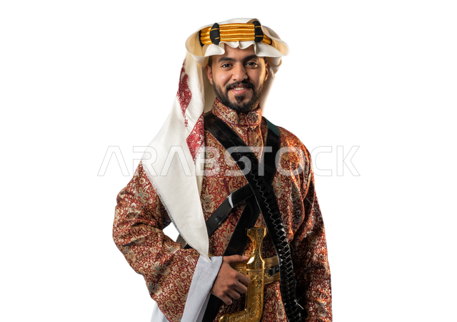 A chroma of a Saudi Arabian Gulf man, wearing an ancient traditional ...