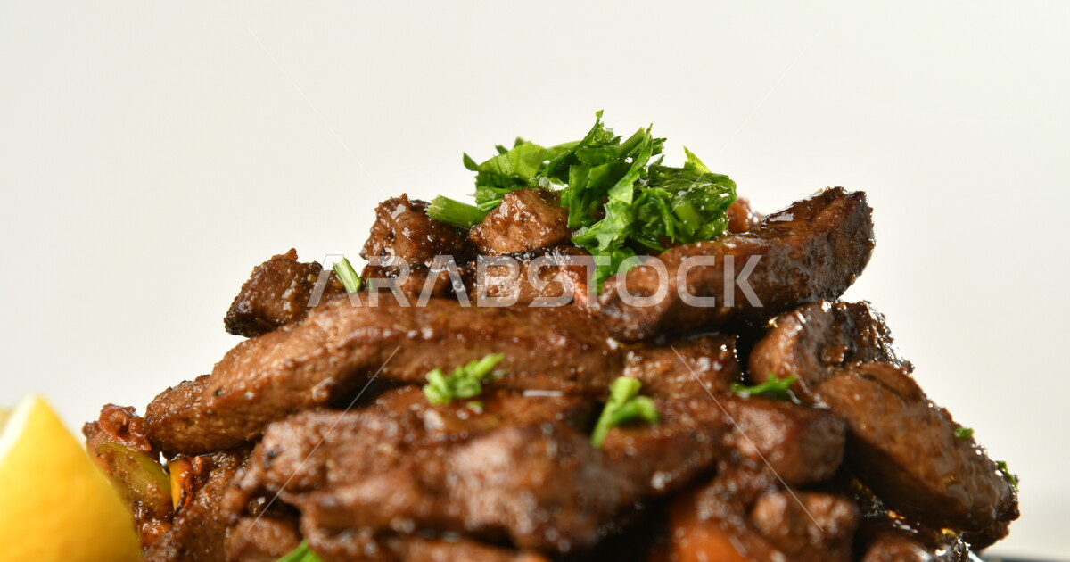Close-up of delicious meat meal, traditional Arabic food, Arabic food ...