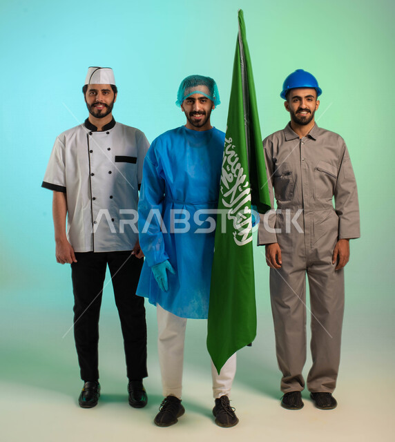 A group of Gulf Saudi Arab men in different jobs in Saudi Arabia, Saudi ...