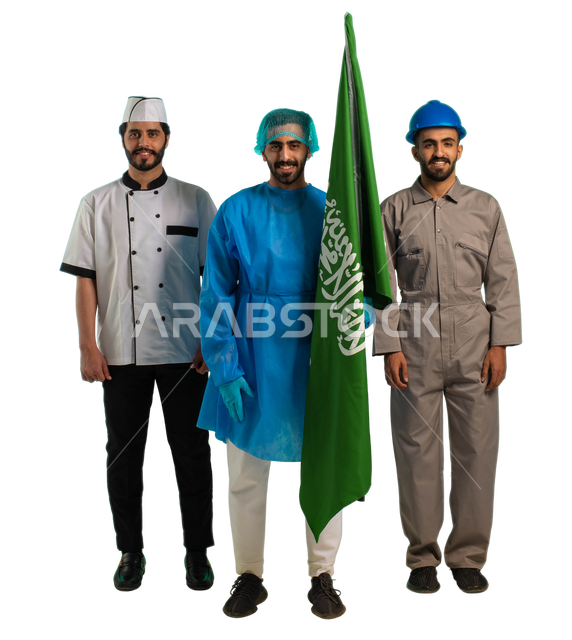A group of Gulf Saudi Arab men in different jobs in Saudi Arabia, Saudi ...