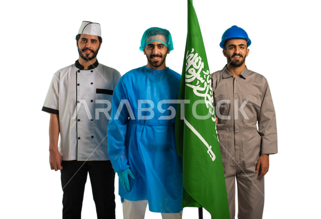 A group of Gulf Saudi Arab men in different jobs in Saudi Arabia, Saudi ...
