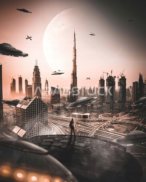 Fantastic image of the future of Dubai city, UAE, Vision 2030, towers ...