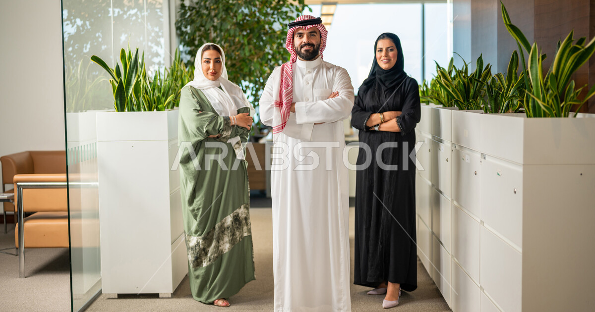 Saudi business team inside the company headquarters, business man and ...