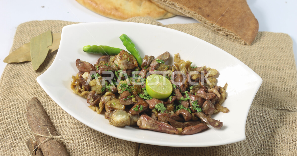 A close-up of a delicious meat dish, traditional Arabic dishes, Arabic ...