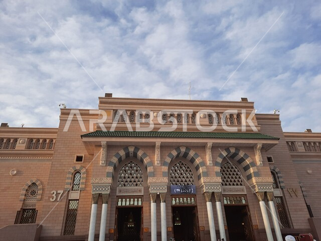 Close-up of the entrance to the Prophet’s Mosque in Medina, Saudi ...