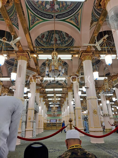 A picture from inside the Prophet's Mosque in Medina, Saudi Arabia ...