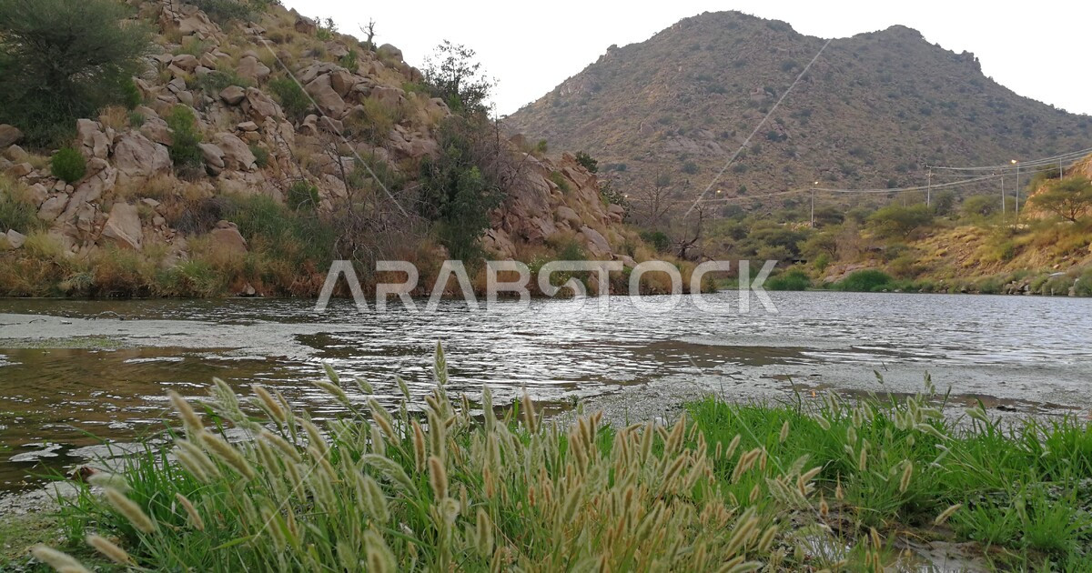 Dam water storage area in the city of Taif in Saudi Arabia, a dam lake ...