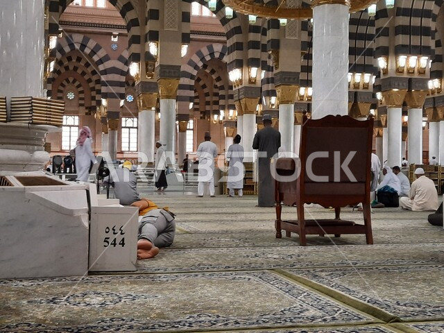 A picture from inside the Prophet's Mosque in Medina, Saudi Arabia ...