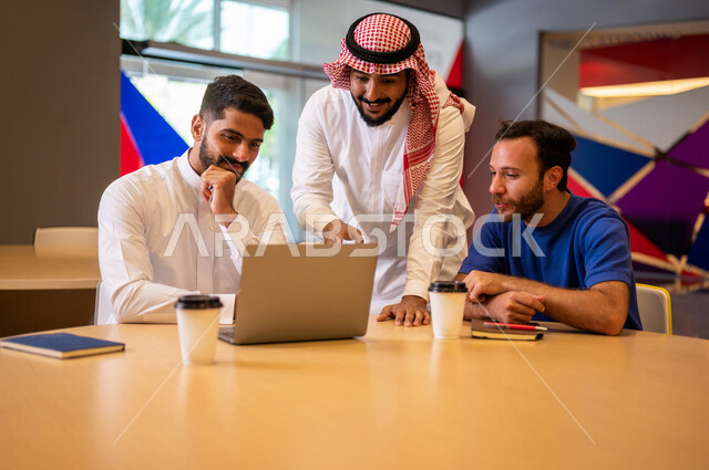 A close-up photo of a group of Arab Saudi Gulf university students in ...