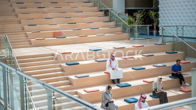 Saudi Arab Gulf university students in the university lecture hall ...
