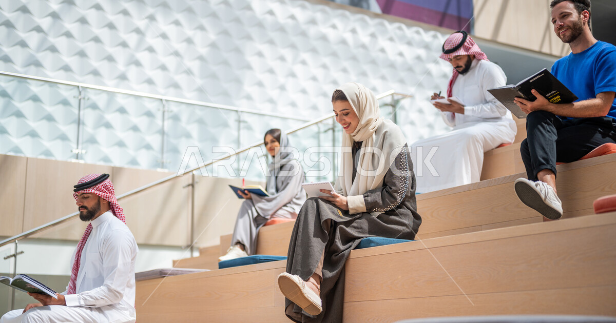 Close-up picture of Saudi Arab Gulf university students in the lecture ...