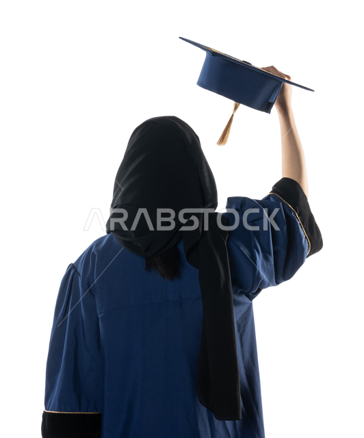 Portrait from the back of a Saudi Arabian Gulf student wearing an abaya ...