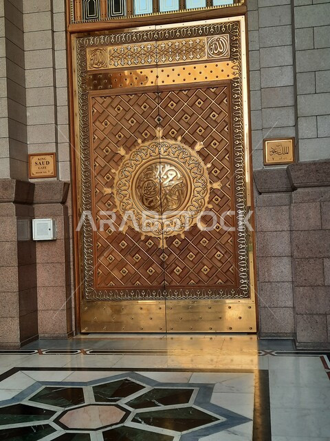 The door of the Prophet’s Mosque in Medina in the Kingdom of Saudi ...