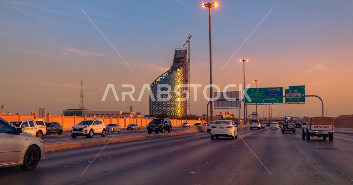Car traffic on the public road in Riyadh, Kingdom of Saudi Arabia at ...