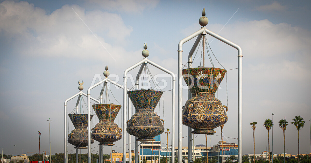 Lanterns Square in Jeddah, Saudi Arabia, models of large lanterns ...