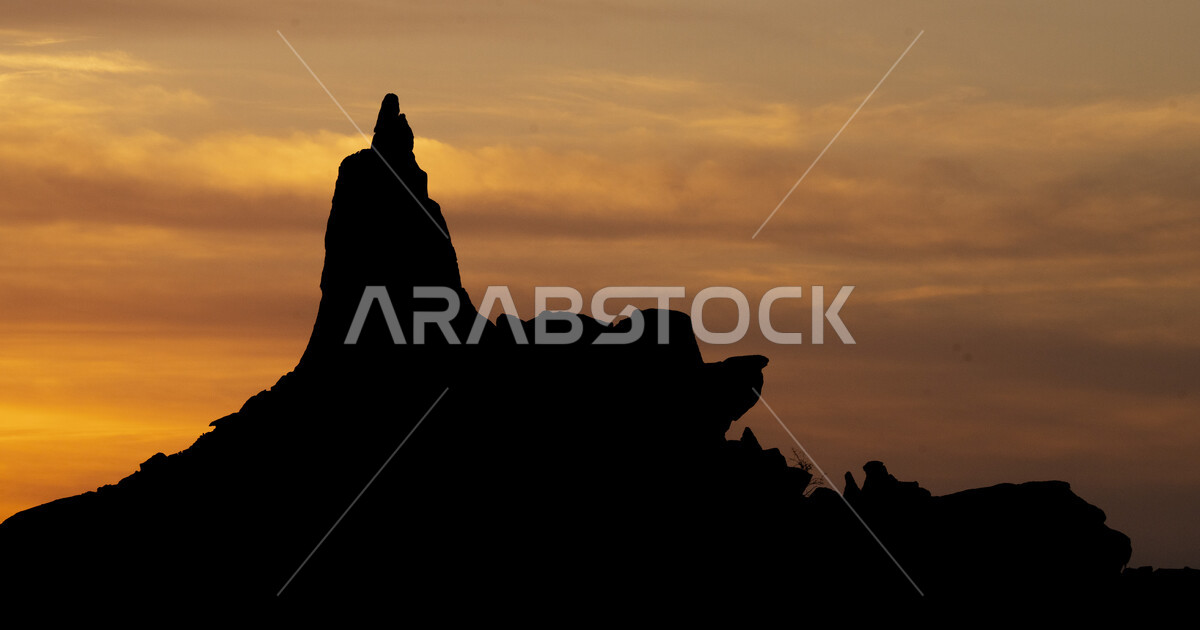 silhouette of rocky hill, magical sunset, rock formations, landscapes ...