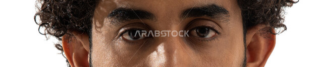 A close-up of the eye of a Saudi Arab Gulf youth, a portrait of an Arab ...
