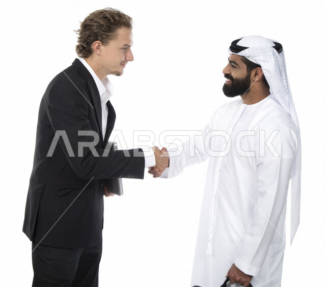 Emirati Gulf businessman in a business meeting with a foreign ...