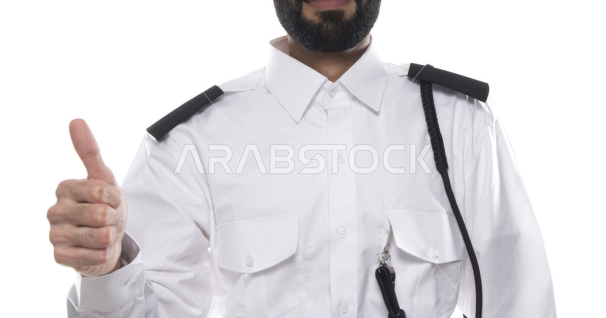 Portrait of an Arab Gulf Emirati security man wearing a uniform for ...