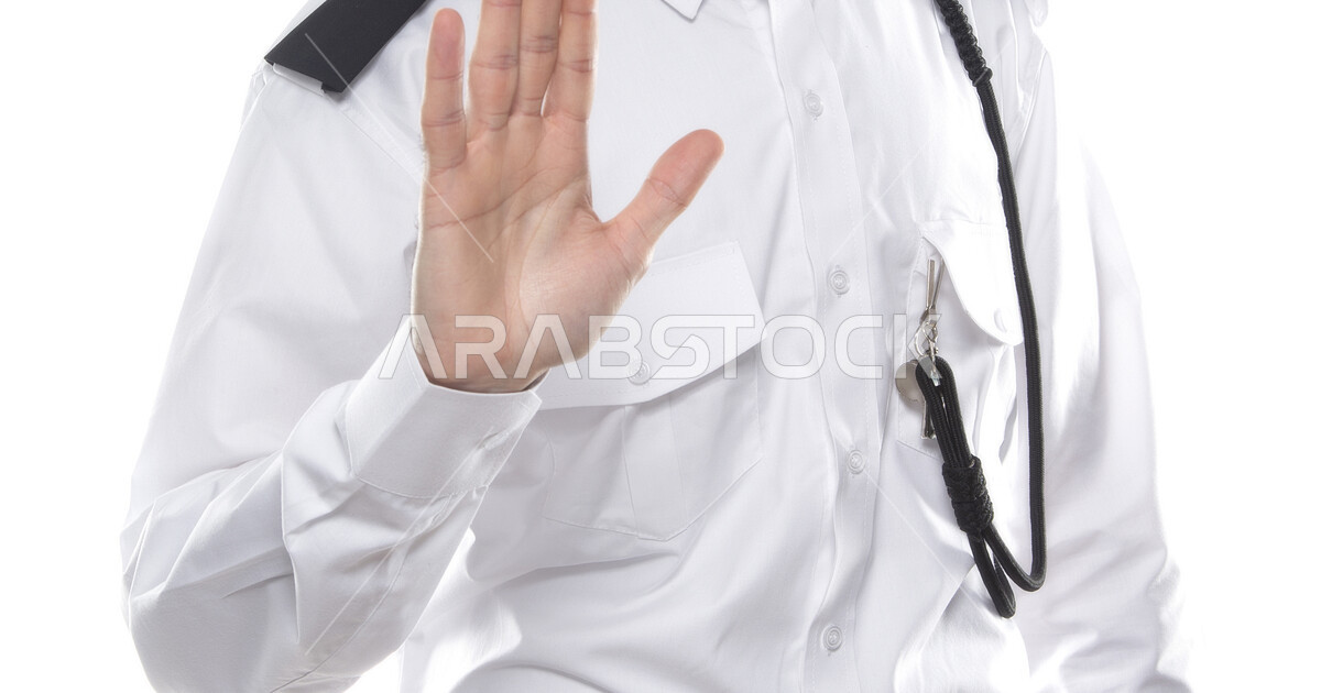 Portrait of an Arab Gulf Emirati security man wearing a uniform for ...