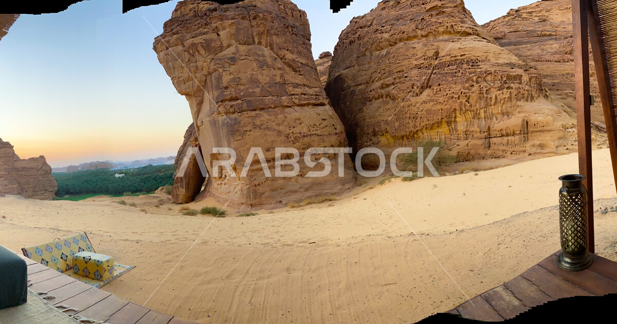 A panoramic picture of the natural rock formations in Al-Ula ...