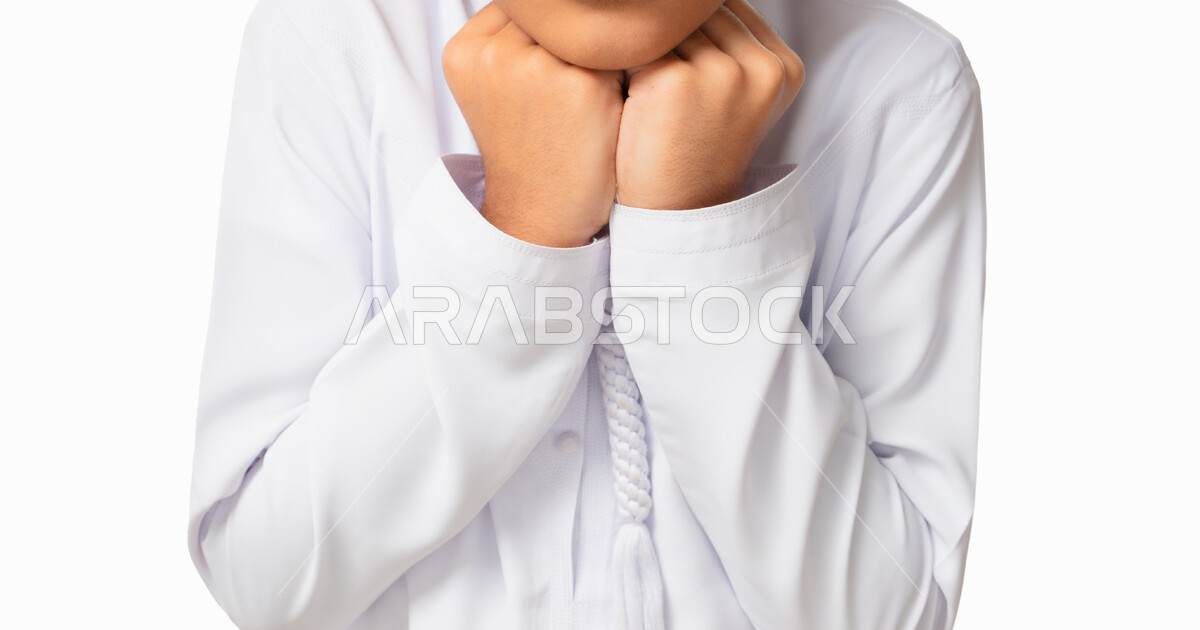 Movements of hands and face indicating fear and dread, a portrait of an ...