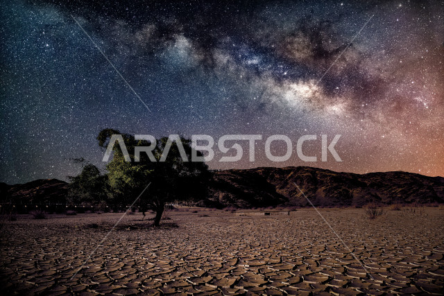 Wadi Fatimah in Makkah Al-Mukarramah with the Milky Way, a lake of ...