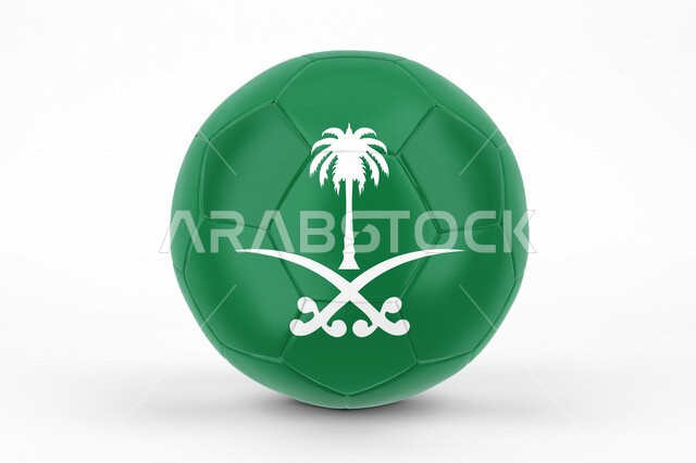 A green soccer ball with the Saudi Arabia logo, the Saudi national ...