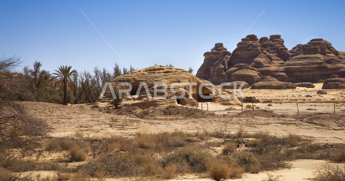 The beauty of the desert nature of the city of Al-Ula, rocks of various ...
