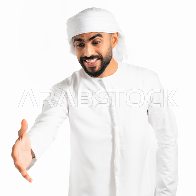 Gestures of happiness, greeting, peace and welcome, a portrait of an ...