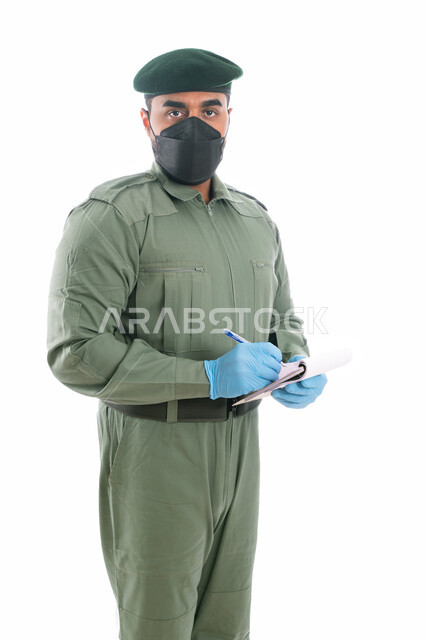 Portrait of an Arab Gulf Emirati forensic investigator wearing a ...