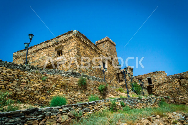 An ancient historical stone house, old Arab architecture, tourist ...