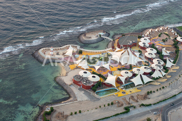 Aerial photo of the tourist island of Al-Sheraa in Jeddah, Saudi Arabia ...