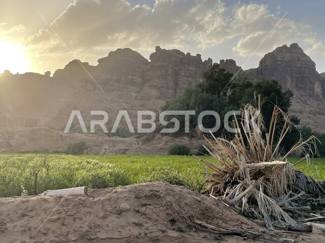 Mountainous terrain in the Kingdom of Saudi Arabia at sunrise, the ...