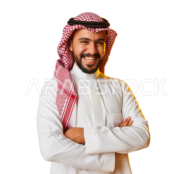 Portrait of a Saudi Arabian Gulf man wearing traditional Saudi dress ...