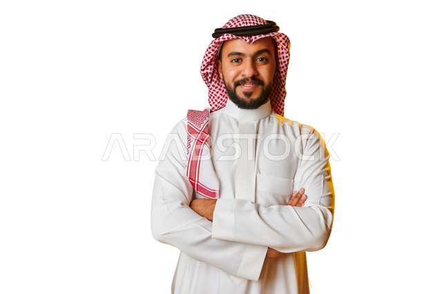 Portrait of a Saudi Arabian Gulf man wearing traditional Saudi dress ...